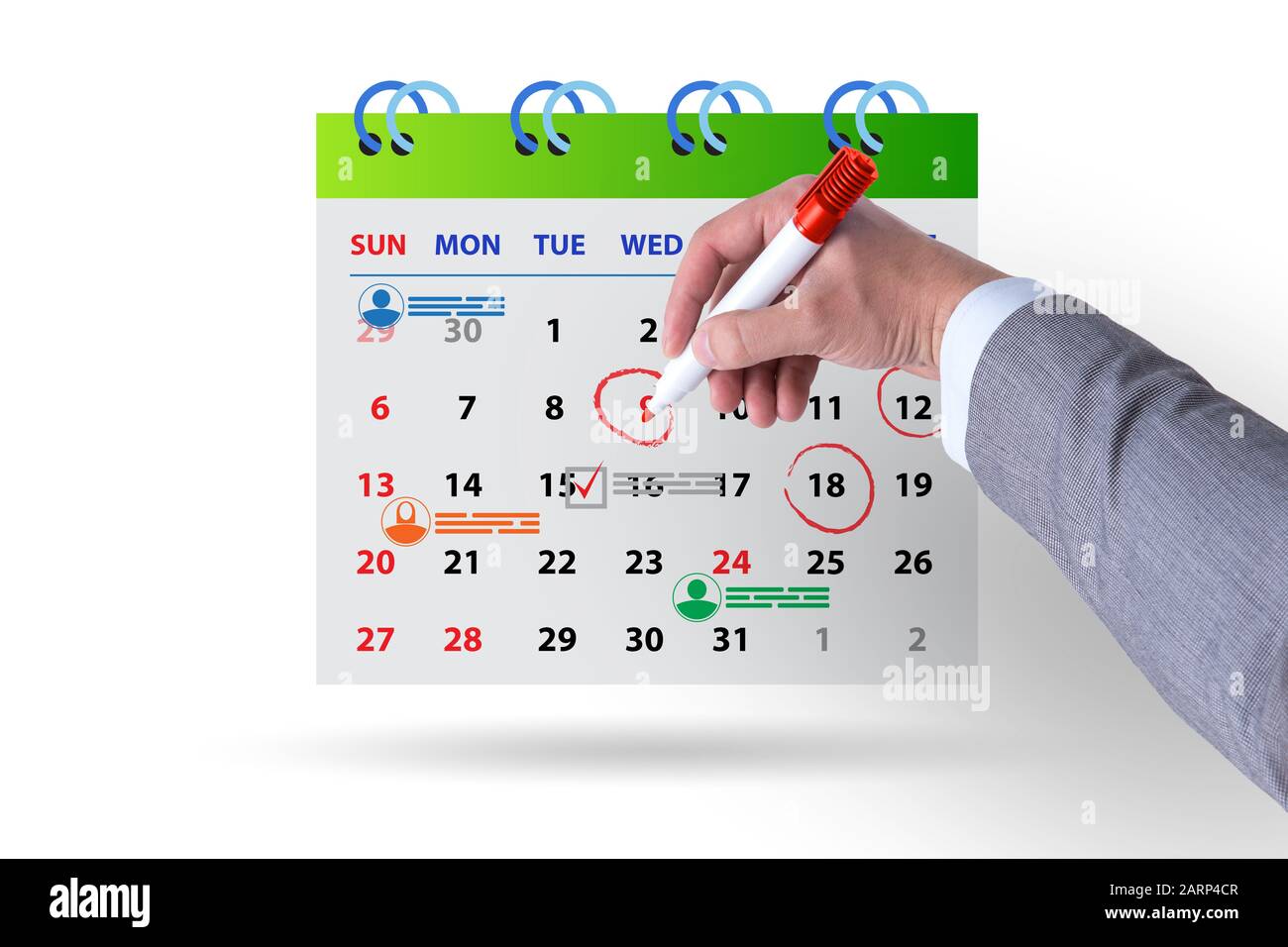 The business calendar concept with businessman Stock Photo - Alamy
