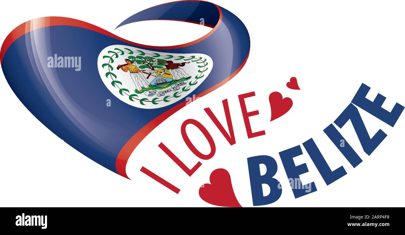 National flag of the Belize in the shape of a heart and the inscription ...