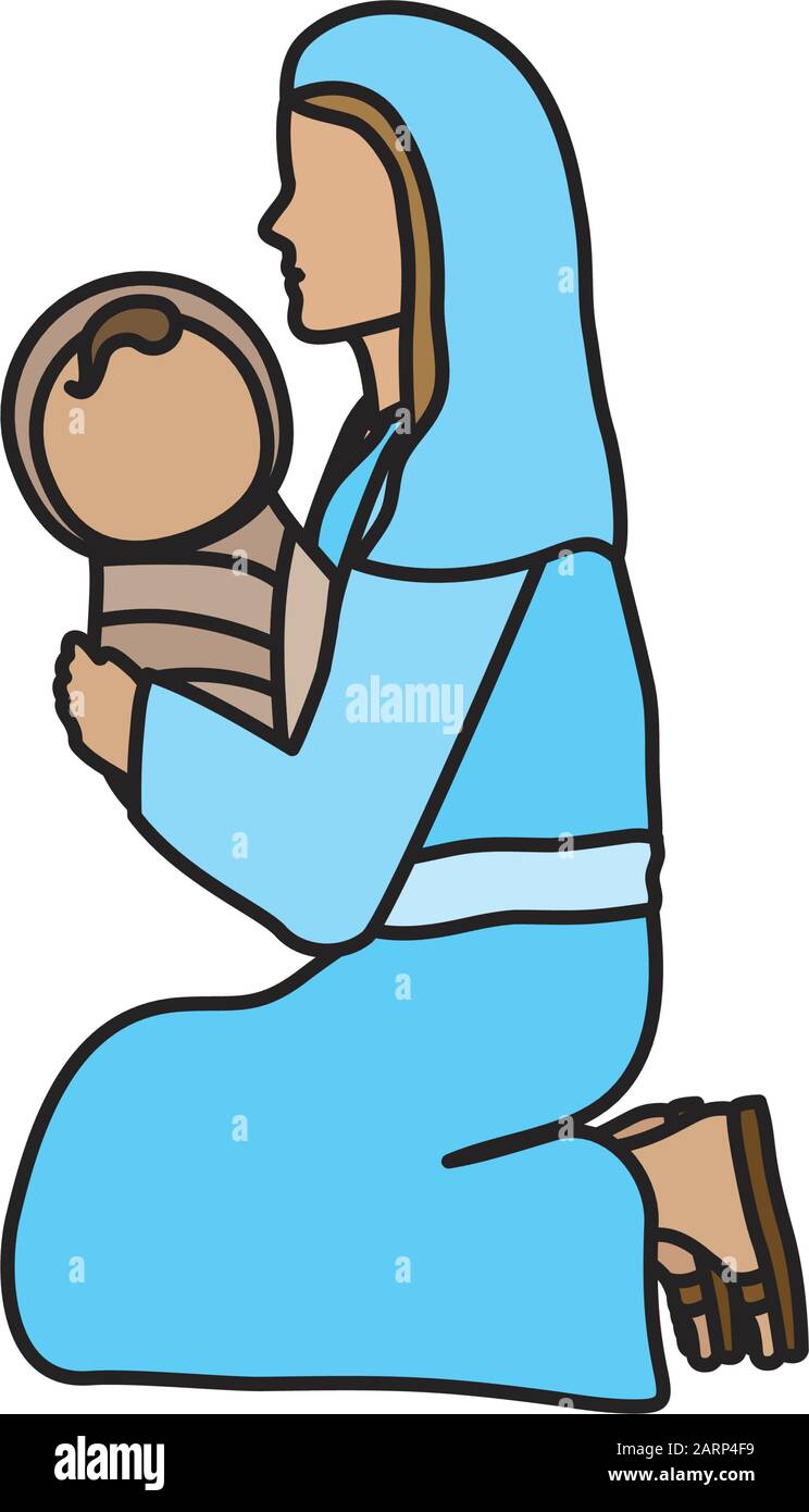 cute mary virgin with jesus baby manger characters Stock Vector Image ...