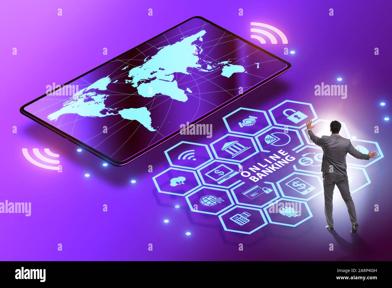 Online banking concept with the businessman Stock Photo - Alamy