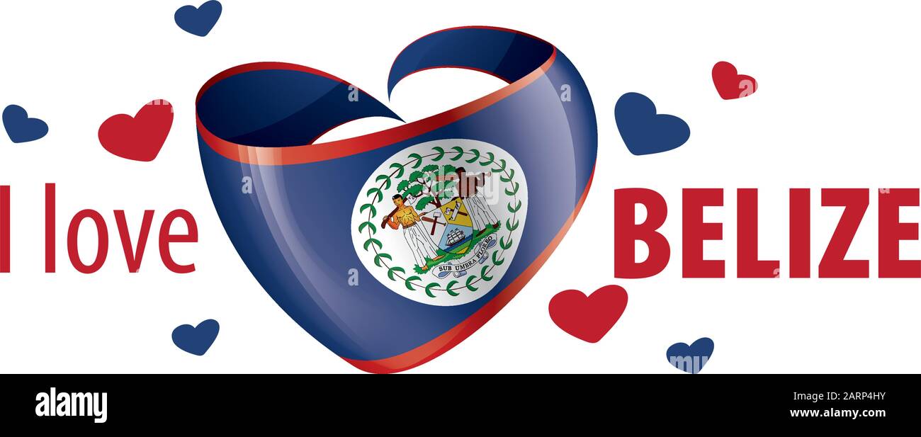 National flag of the Belize in the shape of a heart and the inscription ...
