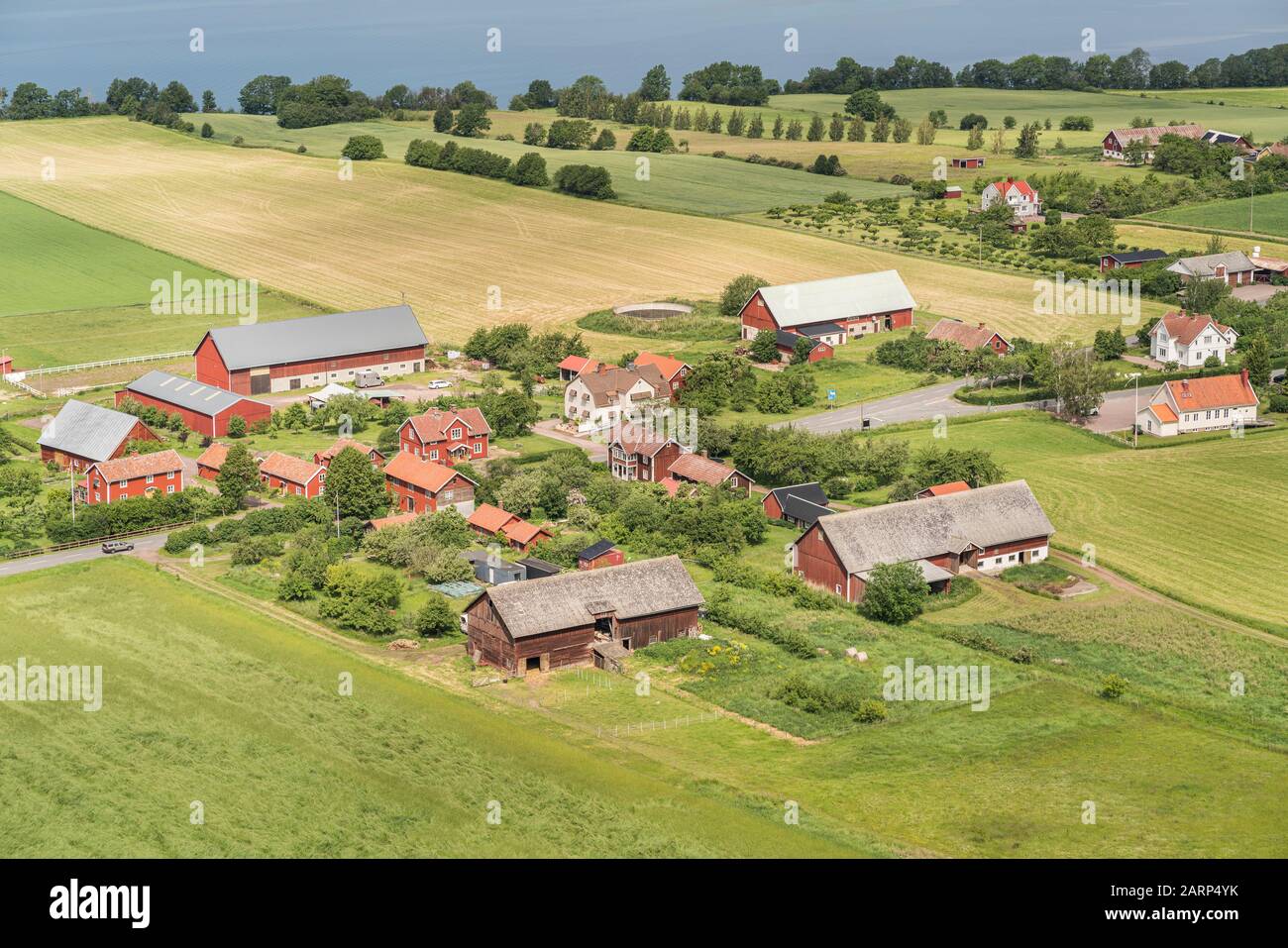 Aerial view over rural landscape by the lake Vattern at Granna, Smaland ...