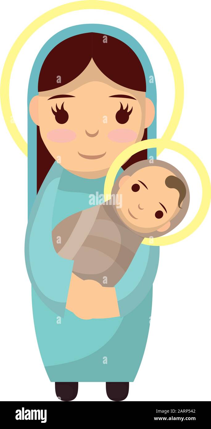 cute mary virgin with jesus baby manger characters Stock Vector Image ...