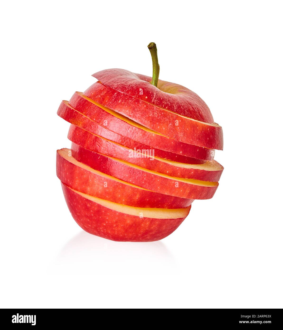 sliced red apple on a white isolated background with clipping patch ...