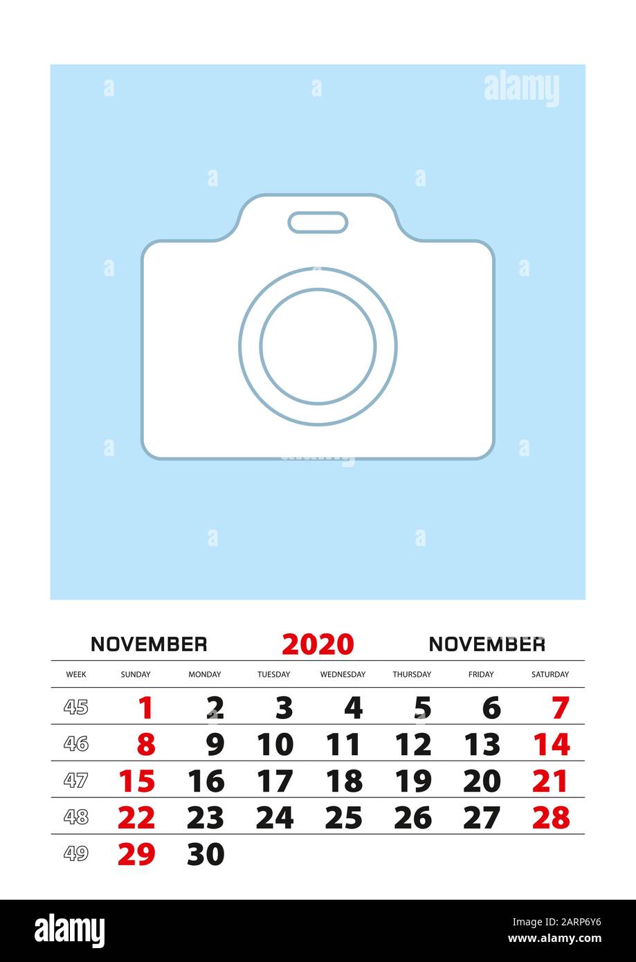 November 2020 calendar planner A3 size with place for your photo ...