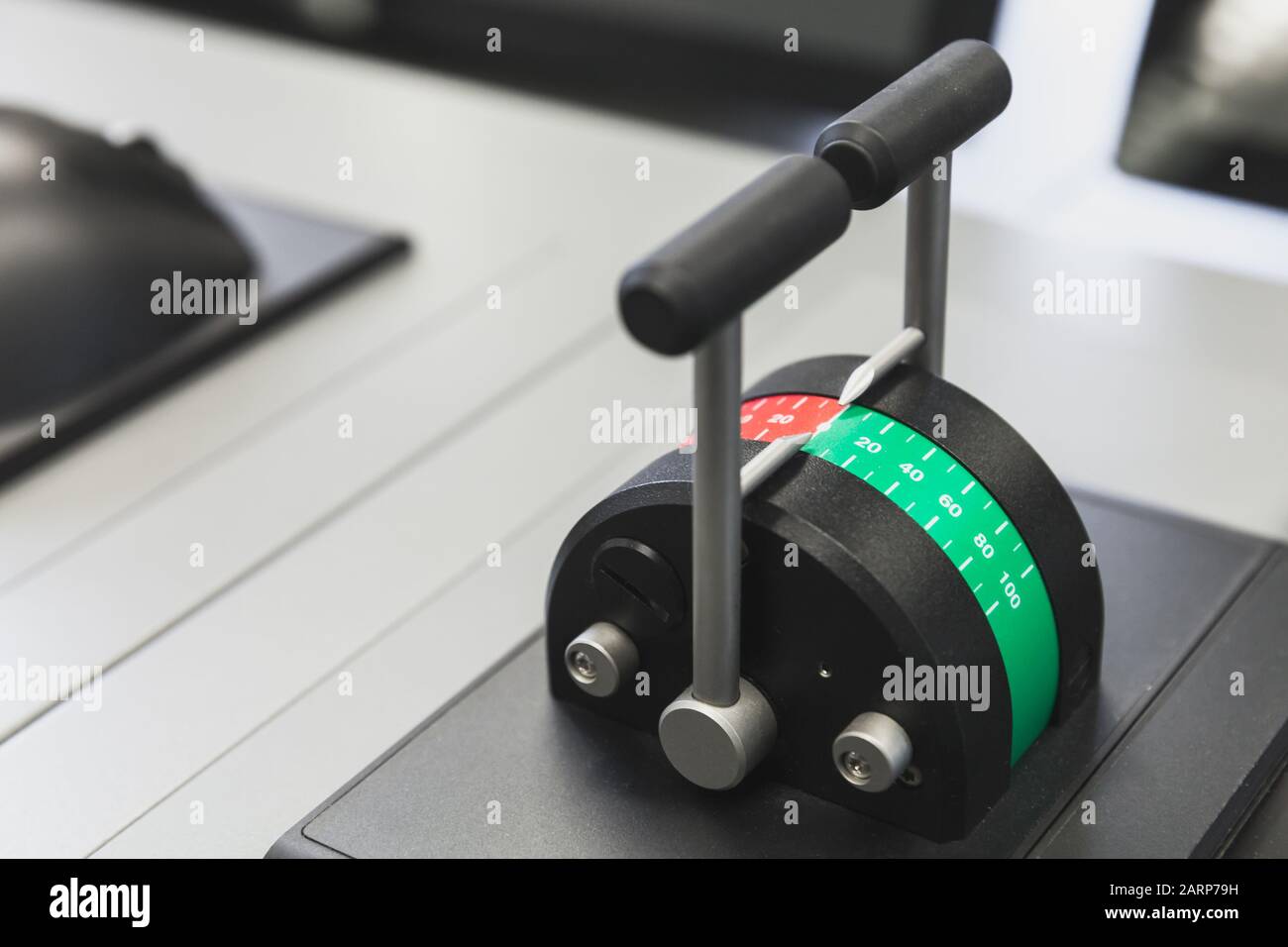 Modern ship control panel with engine accelerator in stop position ...