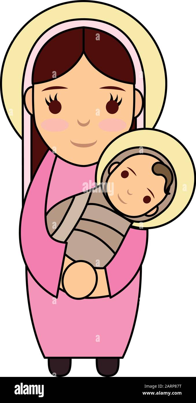 cute mary virgin with jesus baby manger characters Stock Vector Image ...