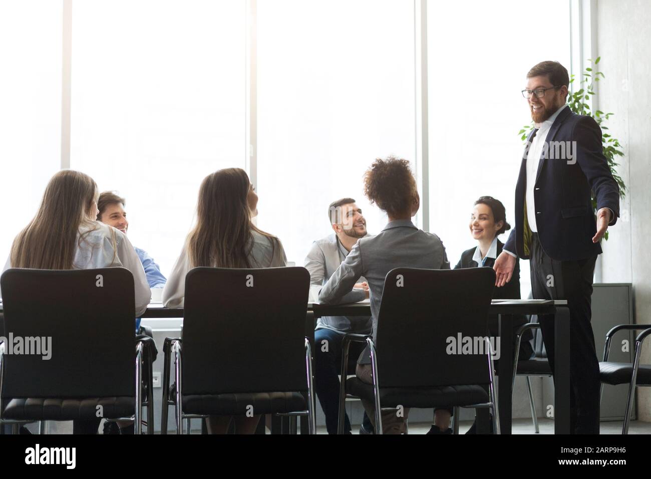 CEO speaking to executive team explaining new corporate strategy Stock ...