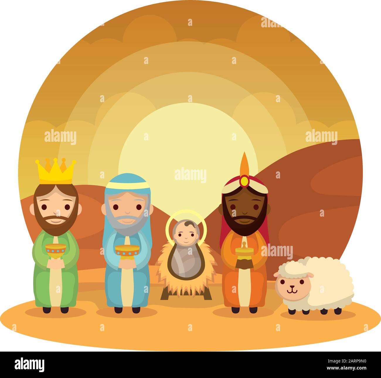 wize men kings with jesus baby manger characters Stock Vector Image ...