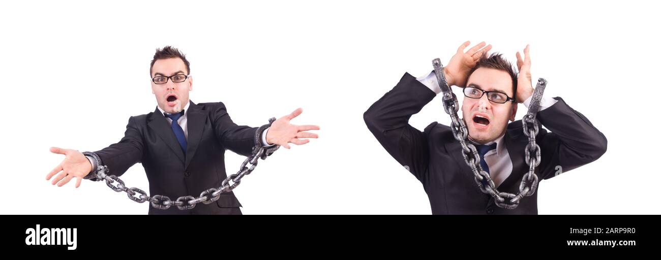 The businessman with chain isolated on the white Stock Photo - Alamy