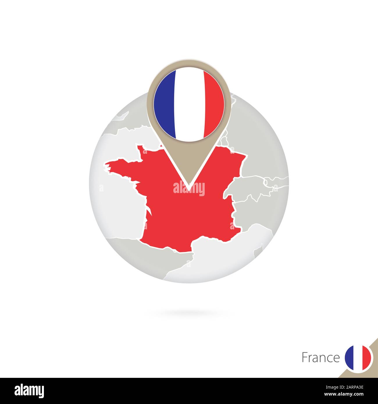 France map and flag in circle. Map of France, France flag pin. Map of ...