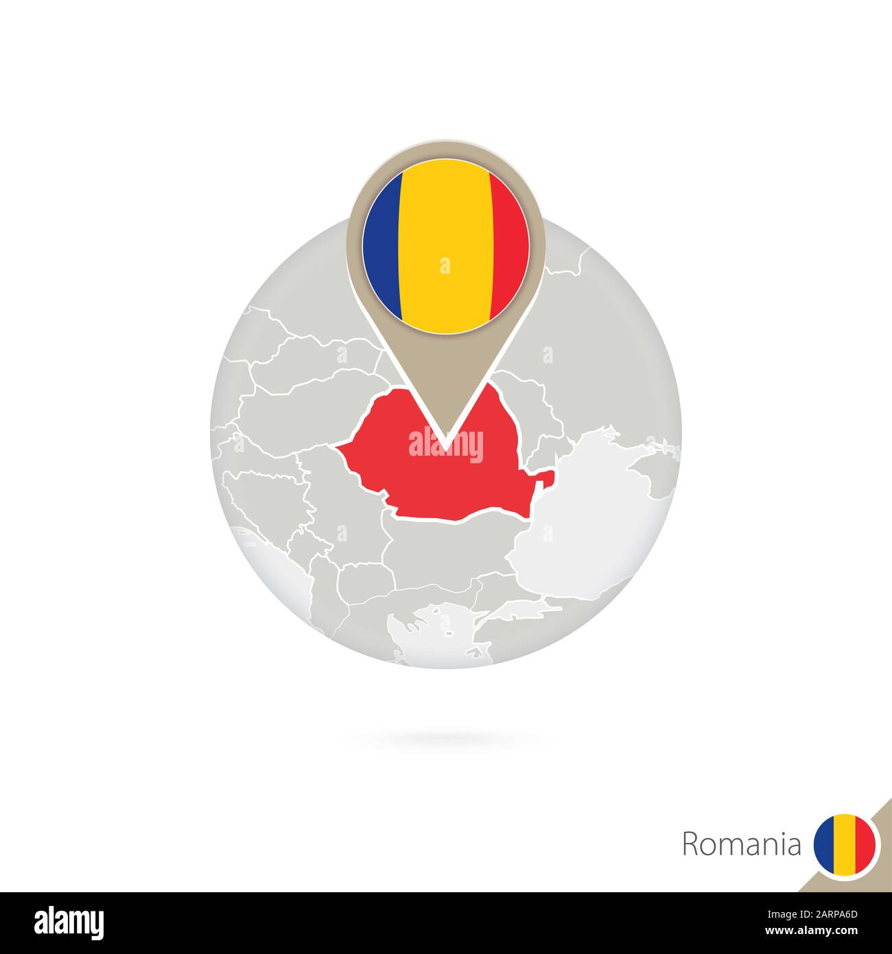 Romania map and flag in circle. Map of Romania, Romania flag pin. Map ...