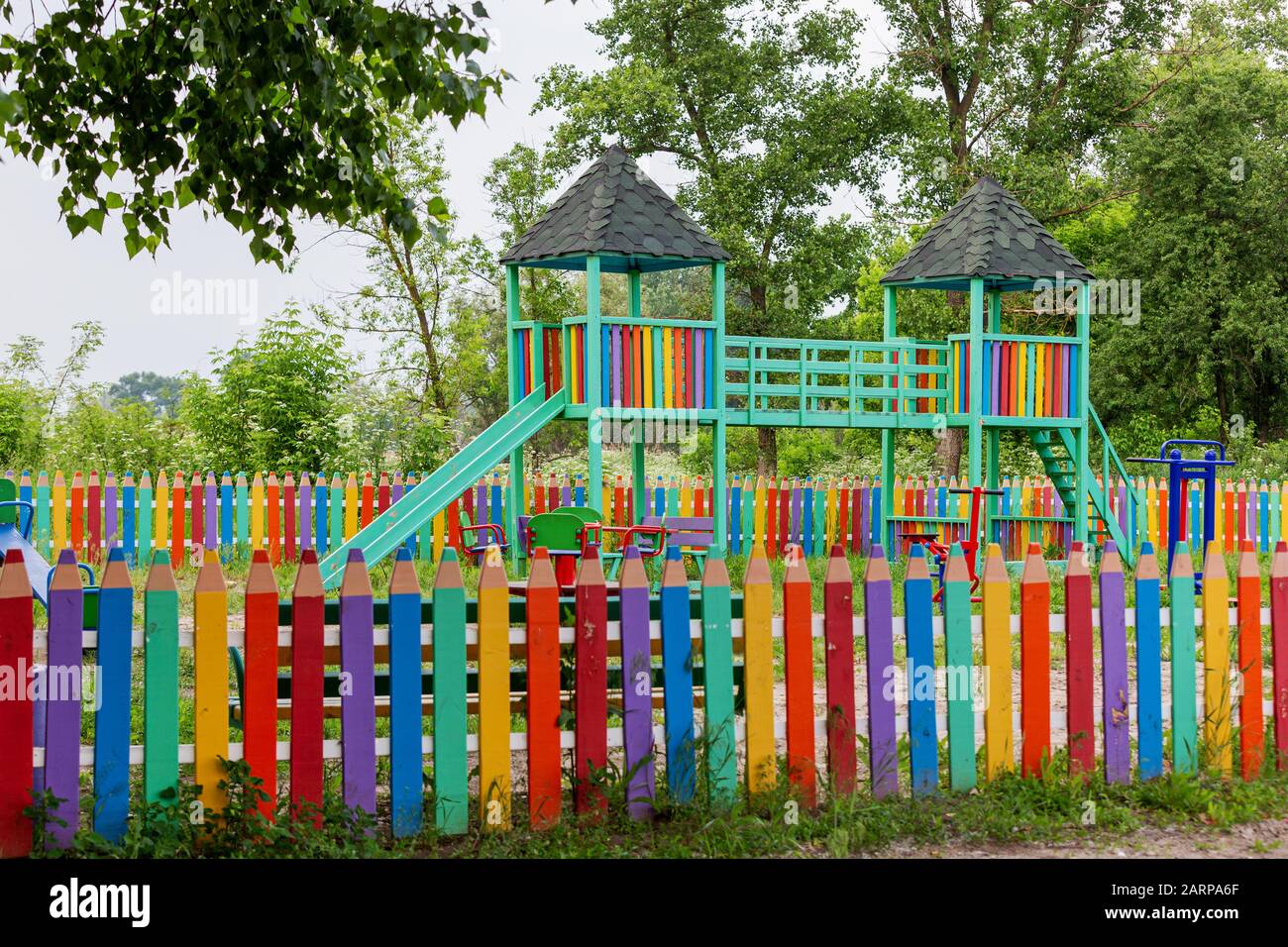 beautiful playground in the spring morning Stock Photo - Alamy