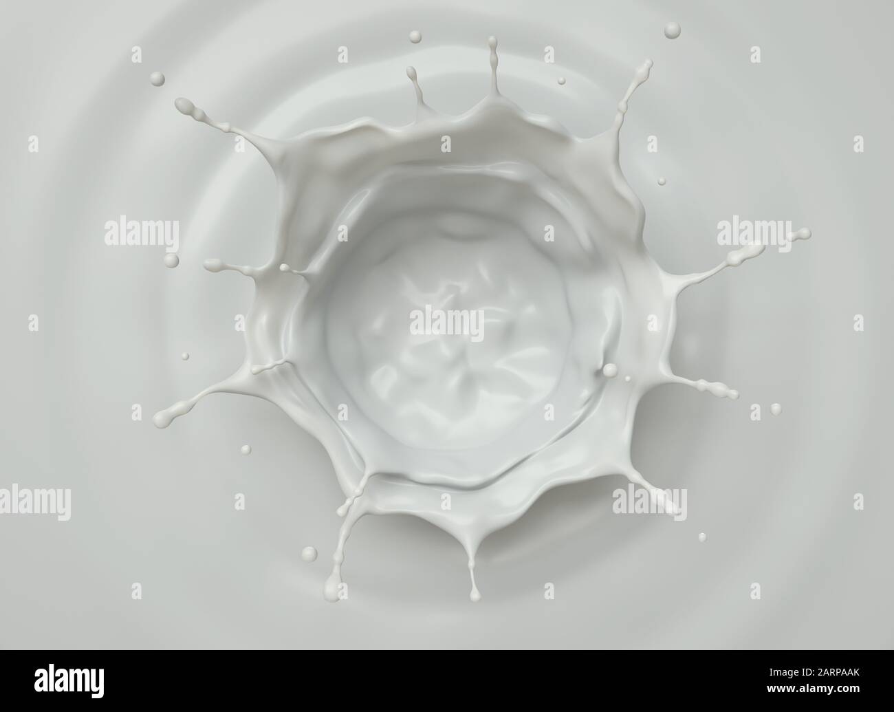 Splash of milk view from above. 3D illustration Stock Photo - Alamy