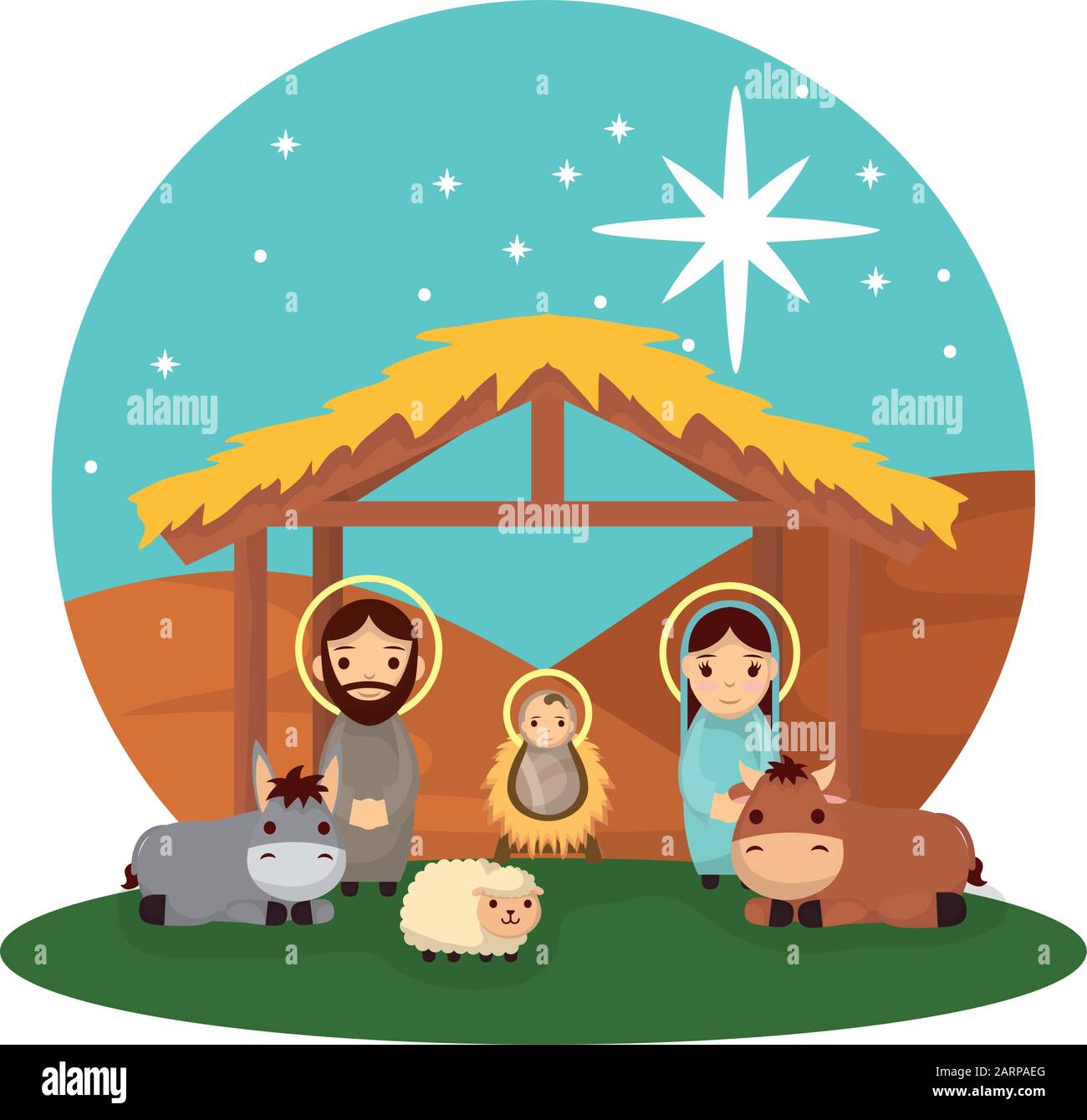 cute holy family and animals manger characters Stock Vector Image & Art ...
