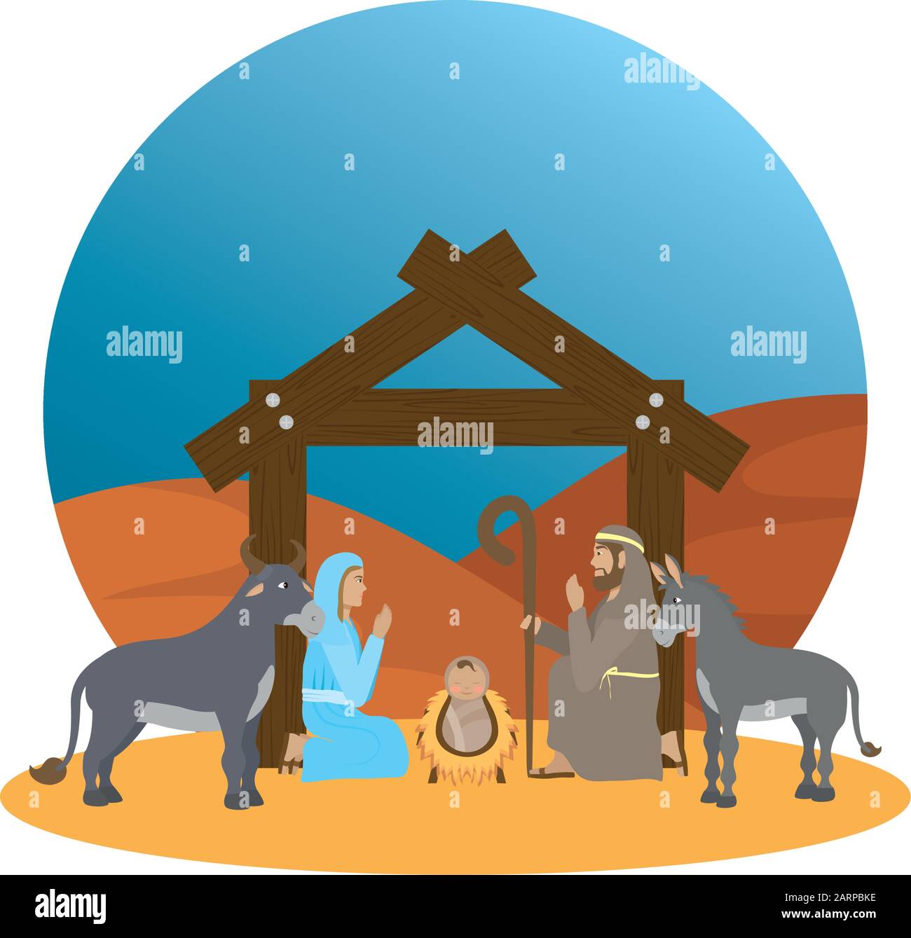 cute holy family and animals manger characters Stock Vector Image & Art ...