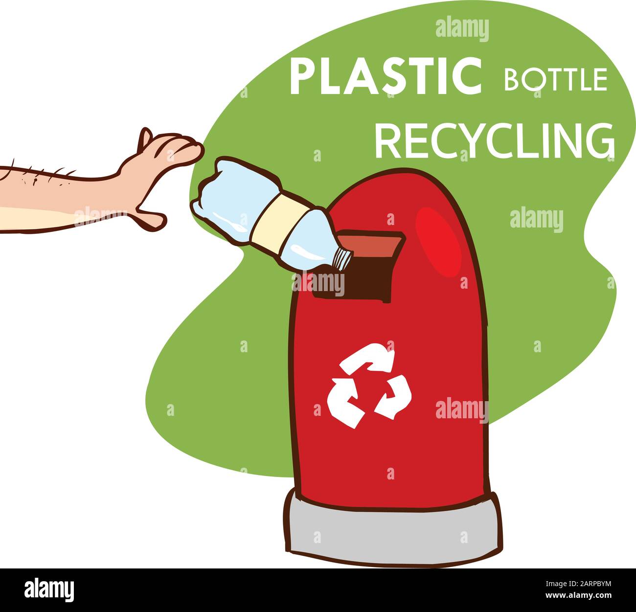 Hand throwing plastic bottle into trash container, dumpster, ecology ...
