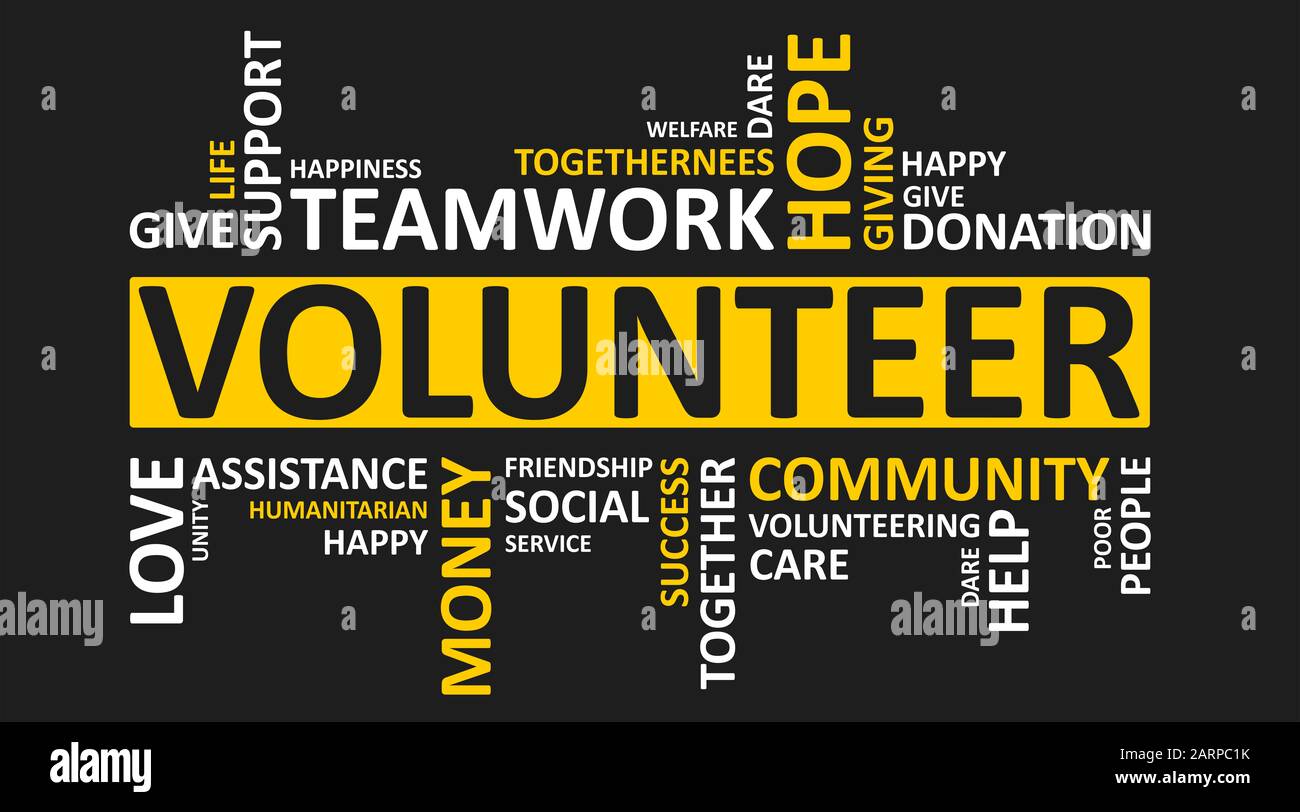 Volunteer Wordcloud With Words On Black Background Stock Photo - Alamy