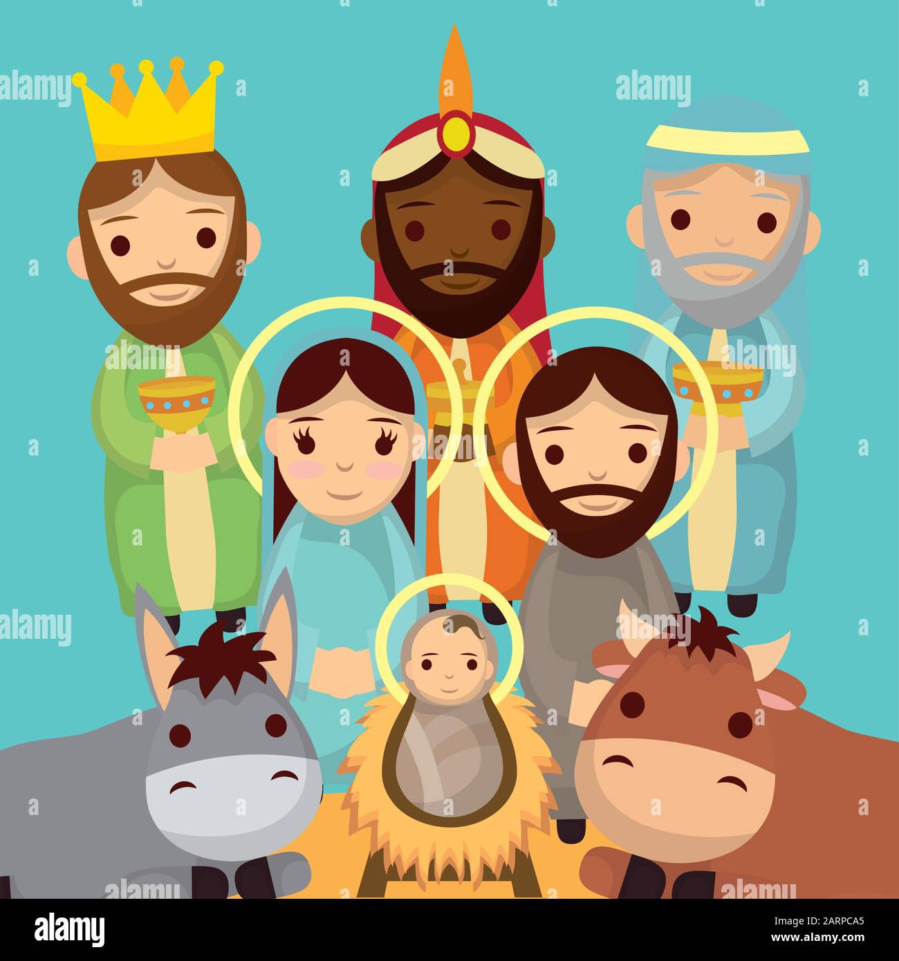 cute holy family and animals manger characters Stock Vector Image & Art ...