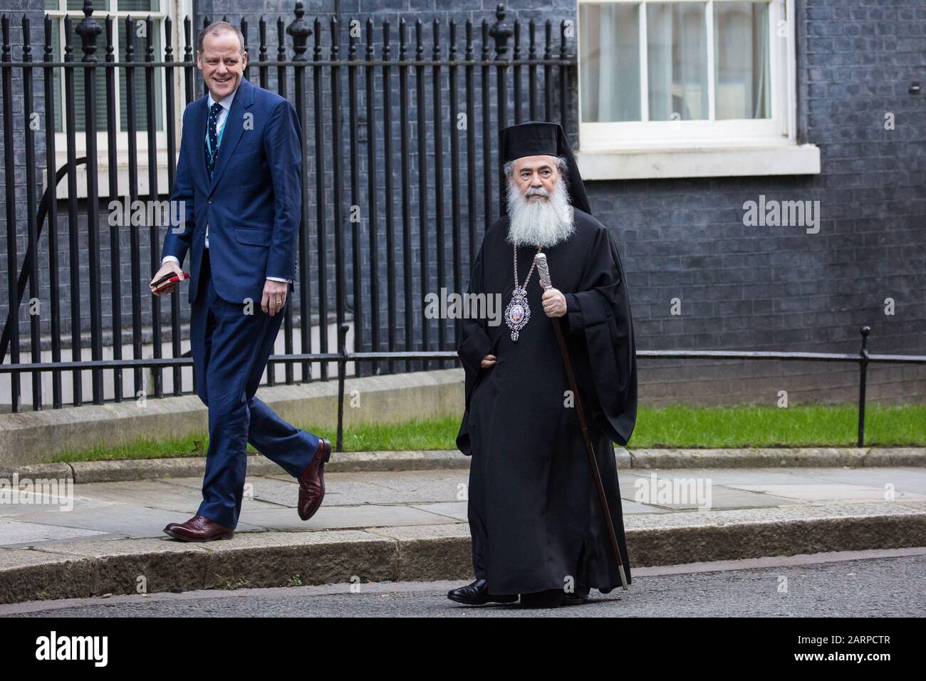 London, UK. 29 January, 2020. Greek Orthodox leader Theophilos III (r ...