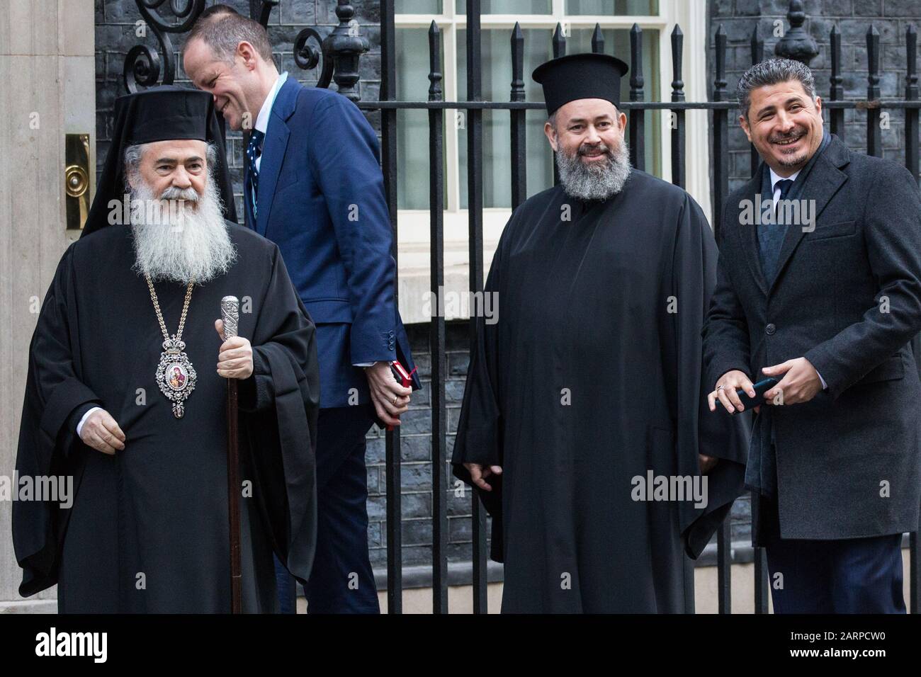 London, UK. 29 January, 2020. Greek Orthodox leader Theophilos III (l ...