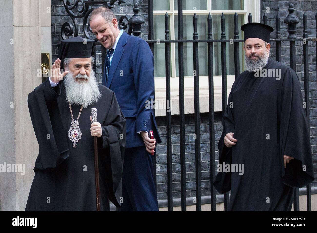 London, UK. 29 January, 2020. Greek Orthodox leader Theophilos III (l ...