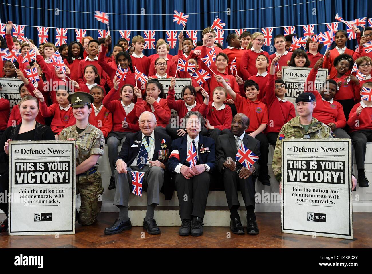 (centre left to right) WW2 veterans Mervyn Kerch, 95, Marzena Schejbal ...