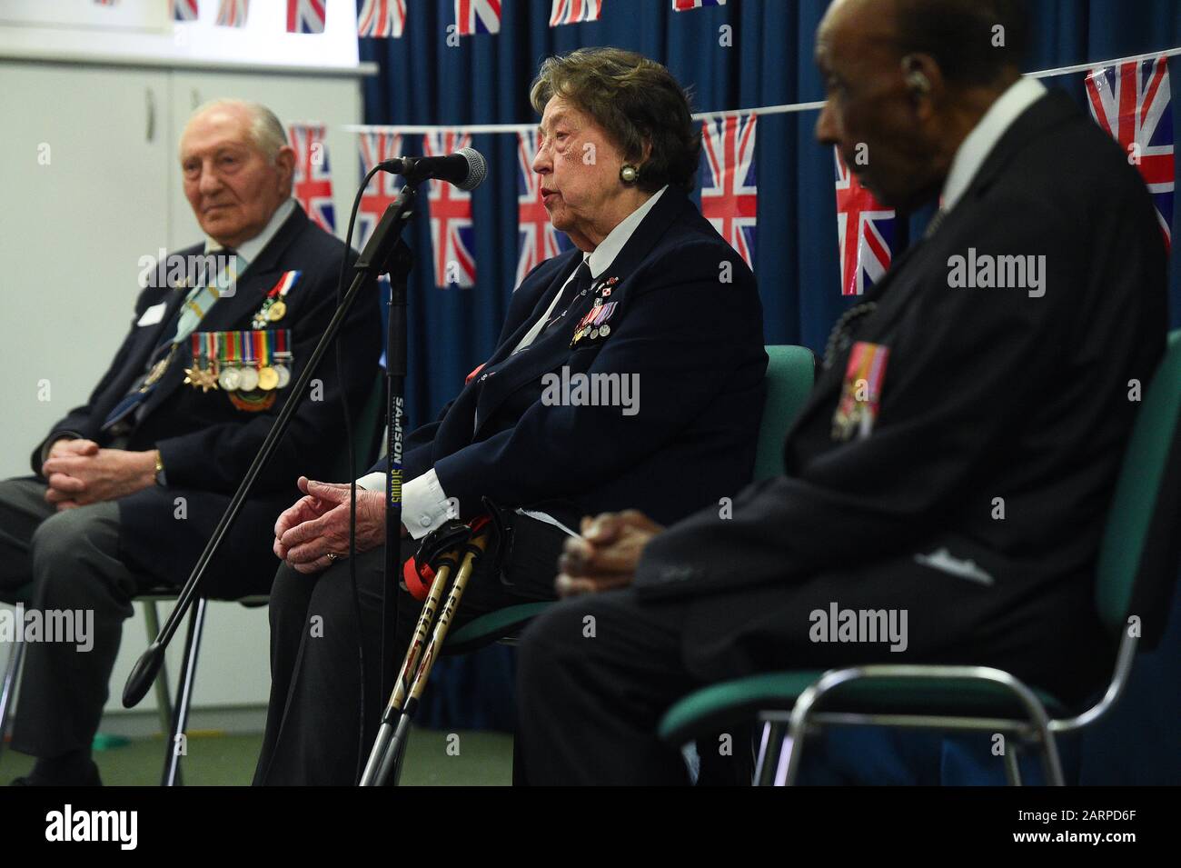 (left to right) WW2 veterans Mervyn Kerch, 95, Marzena Schejbal, 95 ...