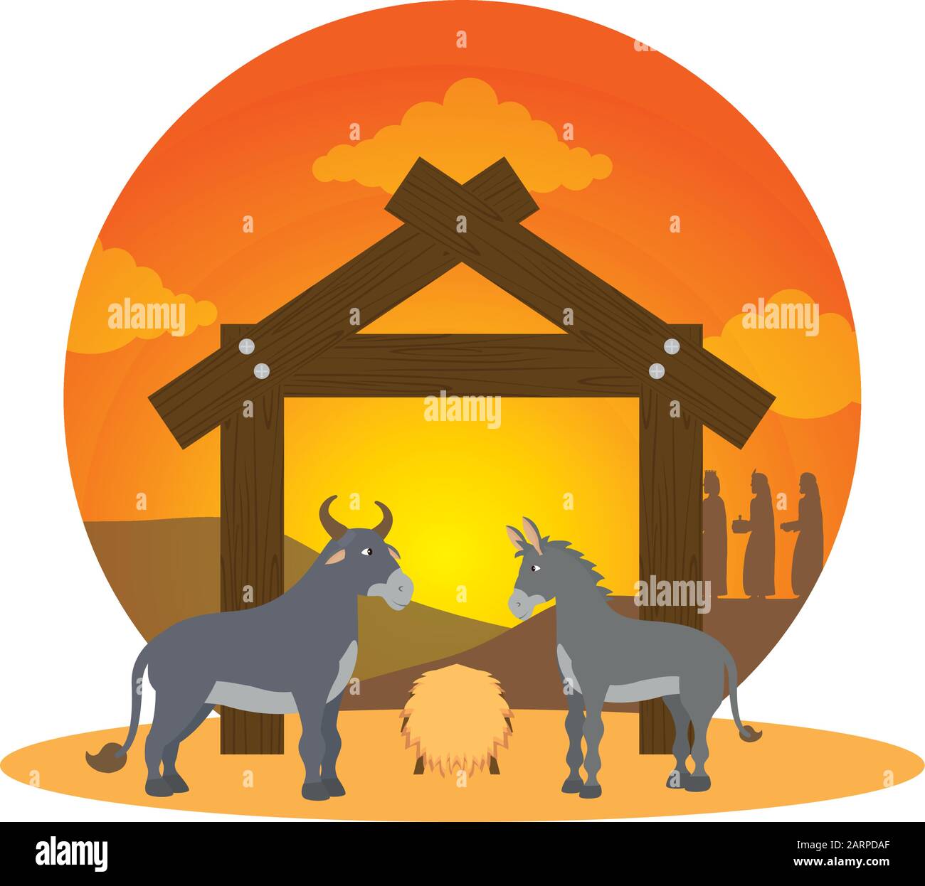 mule and ox in stable manger characters Stock Vector Image & Art - Alamy