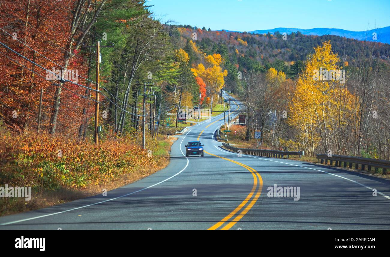 Family Road Trip, Scenic Drive with view of Colorful Autumn Leaves ...