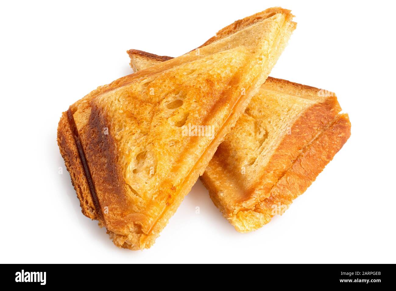 Toasted cheese sandwich from sandwich toaster cut in half isolated on ...