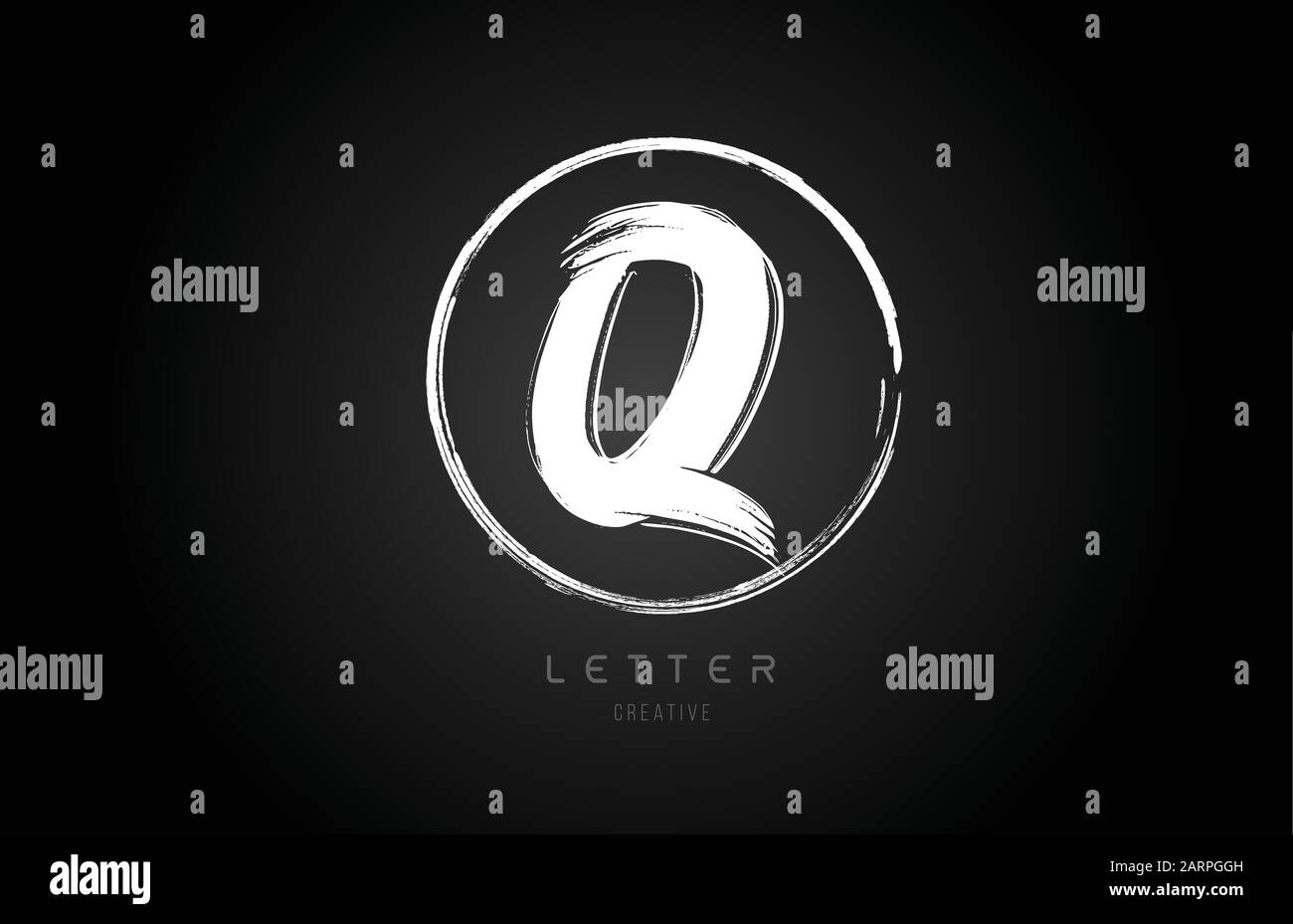 grunge Q brush stroke letter alphabet logo icon design template with ...