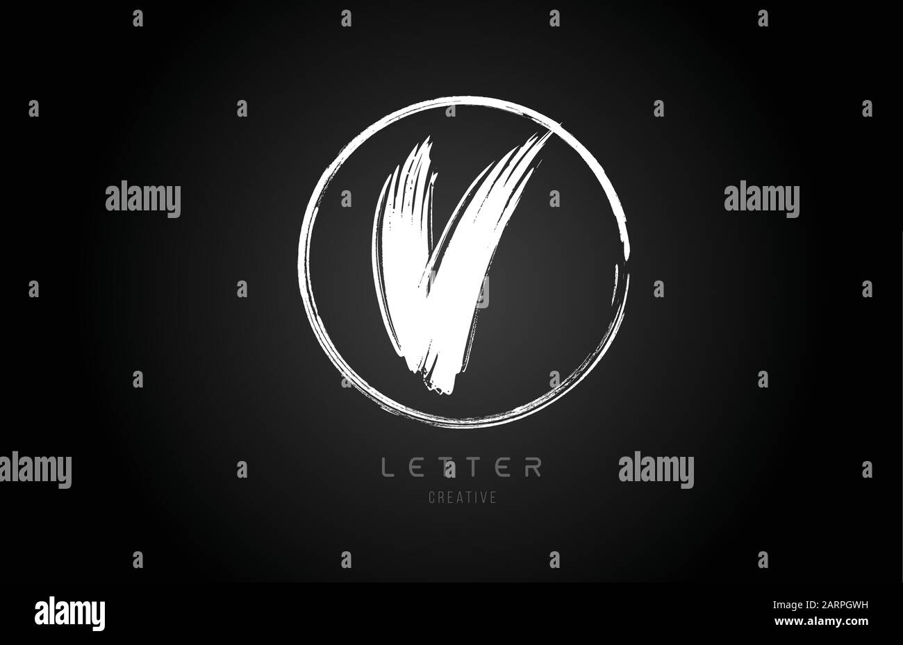 grunge V brush stroke letter alphabet logo icon design template with ...