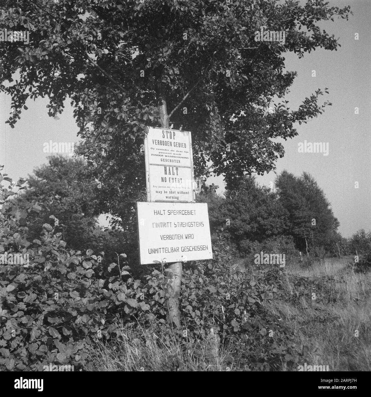German-Dutch border area Warning signs at the border Date: 1945 Stock ...