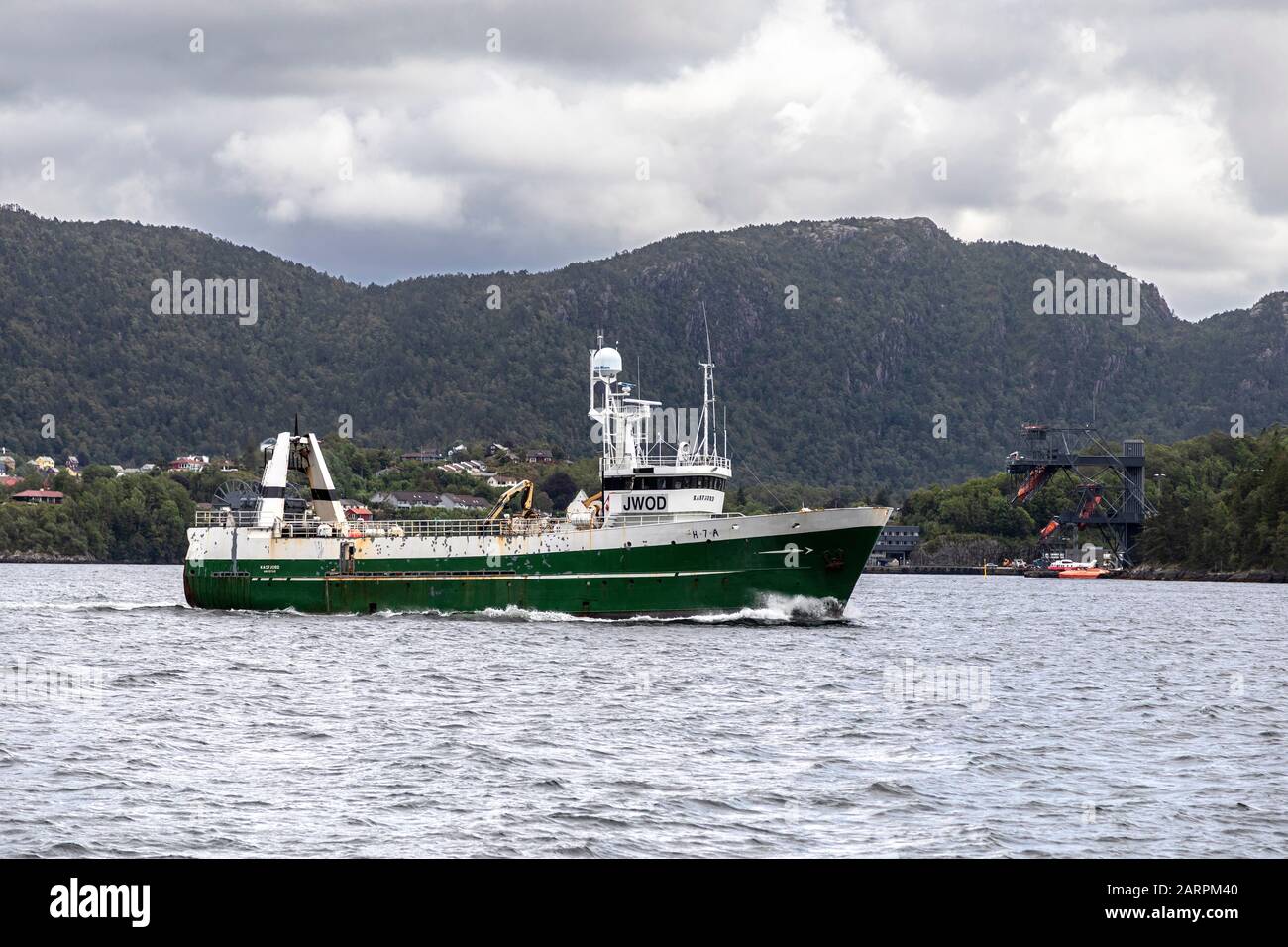 Fishing vessel, trawler Kasfjord at Byfjorden. Near port of Bergen ...