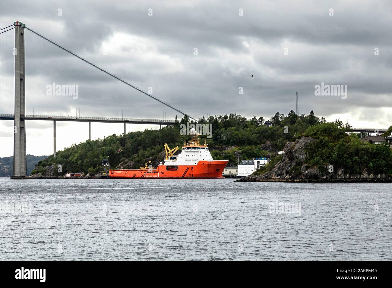 Offshore supply AHTS vessel Normand Ranger moored near Askoey (Askøy ...