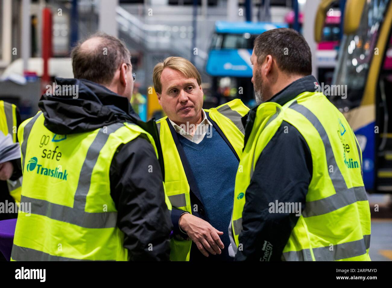 Wrightbus Chairman Jo Bamford (centre) with workers as Translink ...
