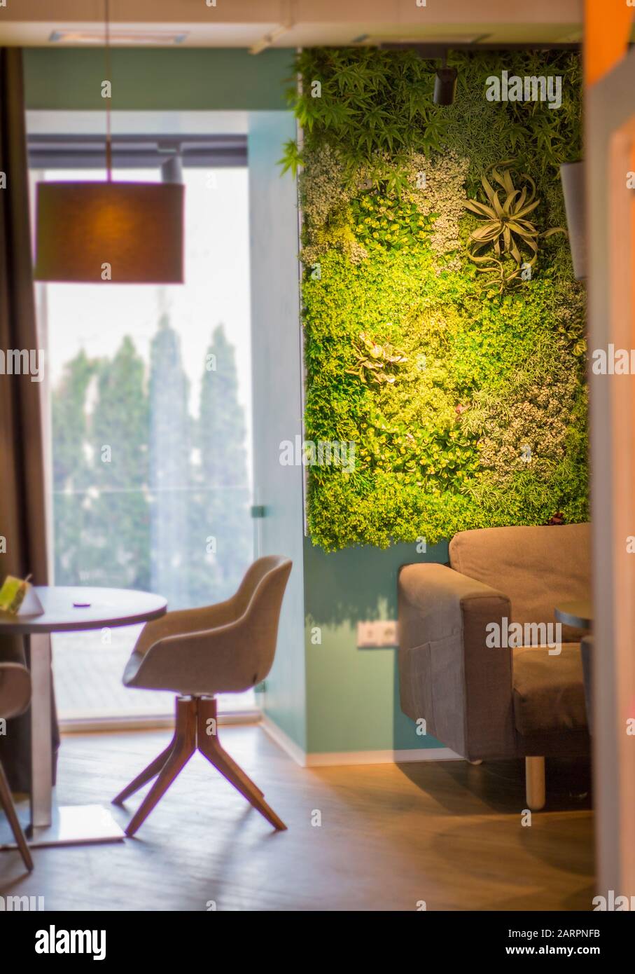 Cafe room interior in modern simple style with wooden furniture Stock ...