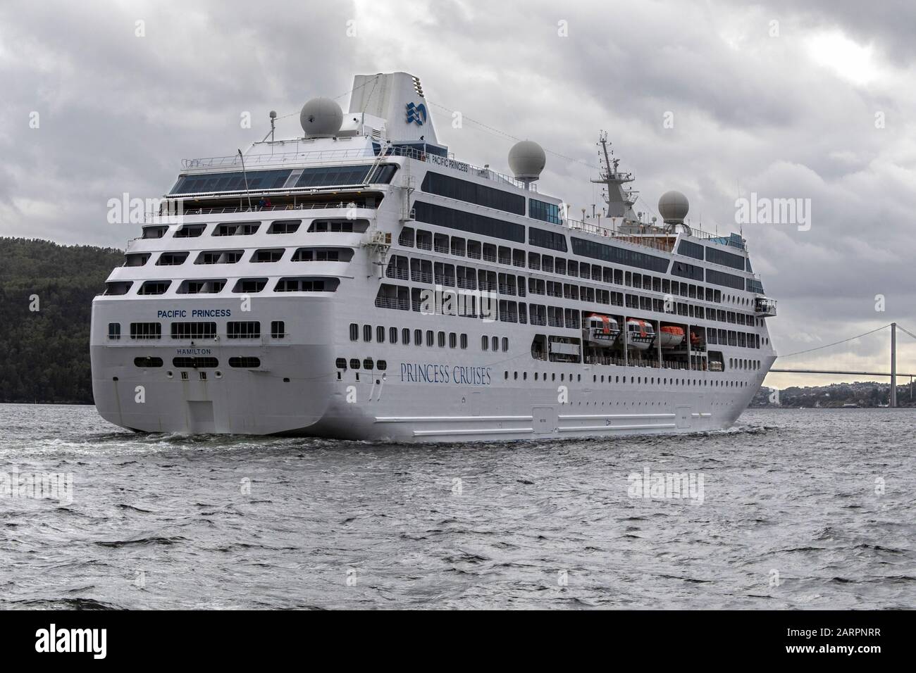 Cruise ship Pacific Princess departing from the port of Bergen, Norway ...