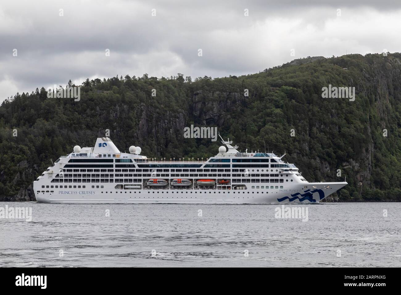 Cruise ship Pacific Princess departing from the port of Bergen, Norway ...