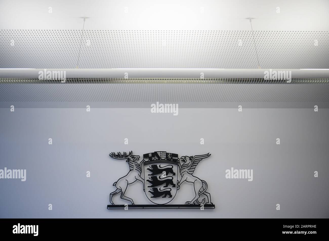 Stuttgart, Germany. 28th Jan, 2020. The large state coat of arms of ...