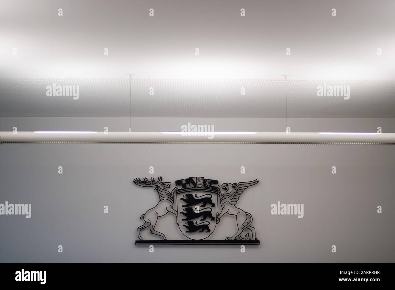 Stuttgart, Germany. 28th Jan, 2020. The large state coat of arms of ...