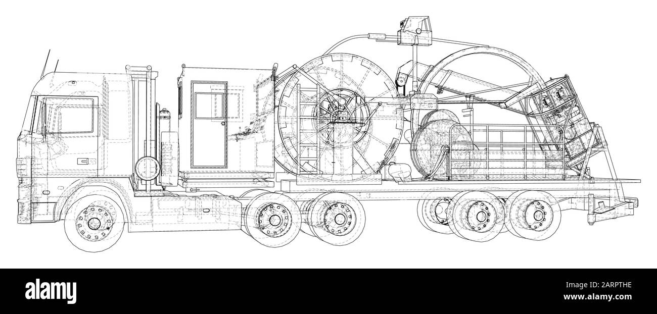 Coil Tubing. Wire-frame line isolated on white. Vector rendering of 3d ...