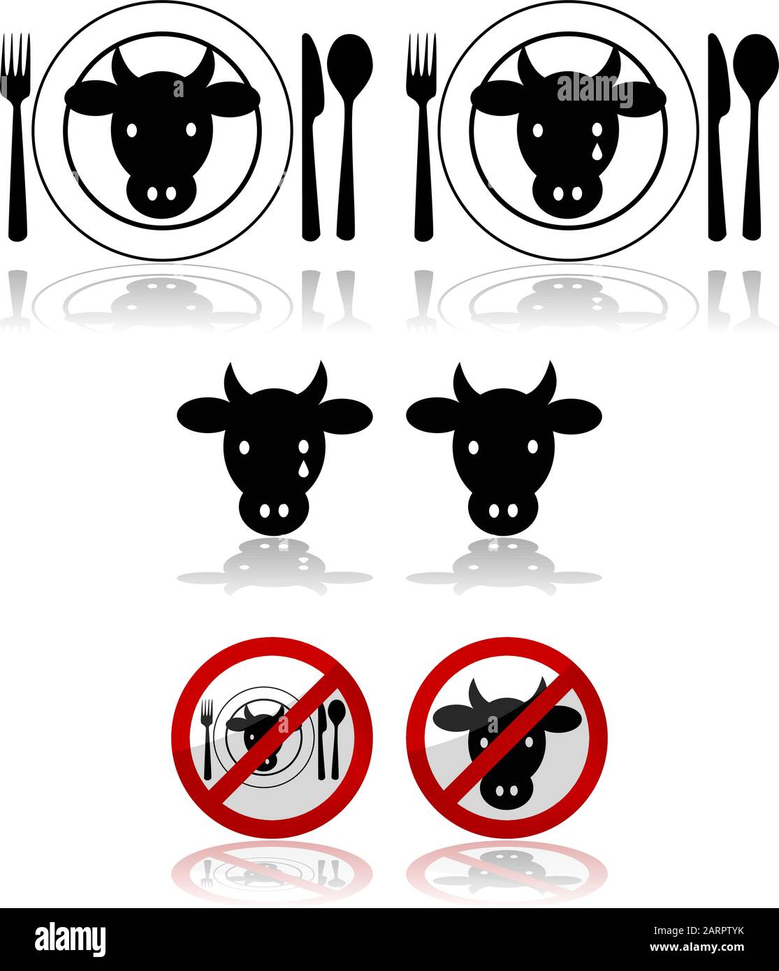 Icon set showing a cattle head combined with a plate and signs to ...