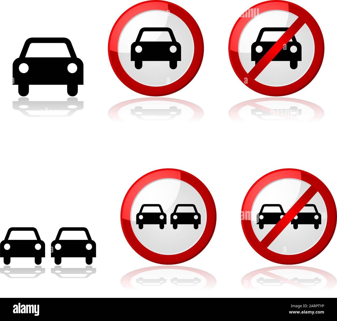 Icon set showing traffic signs with one or two cars Stock Vector Image ...
