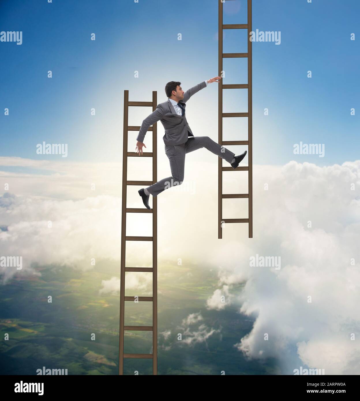 The businessman climbing career ladder in business concept Stock Photo ...