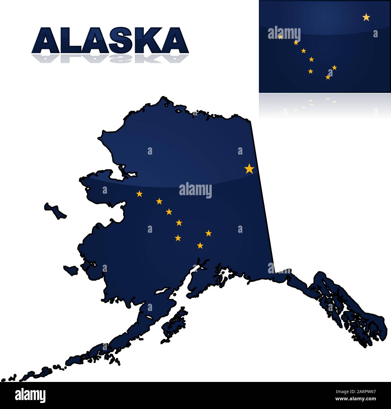 Set showing the map and the flag of the American state of Alaska Stock ...