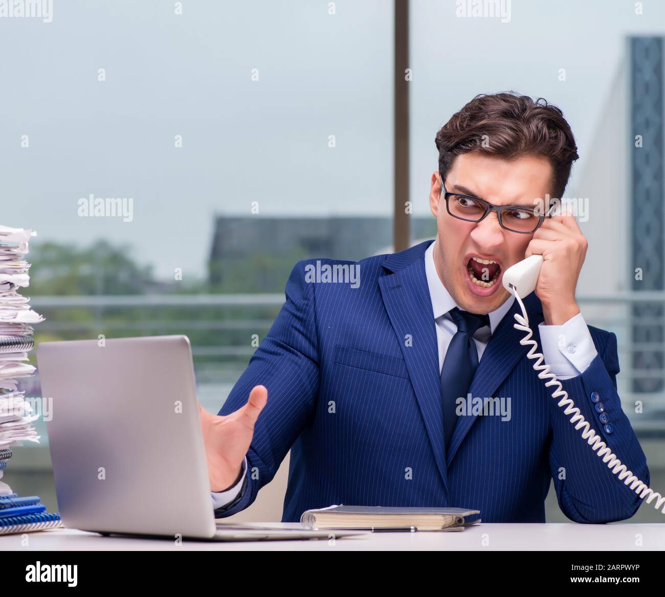 The angry call center employee yelling at customer Stock Photo - Alamy