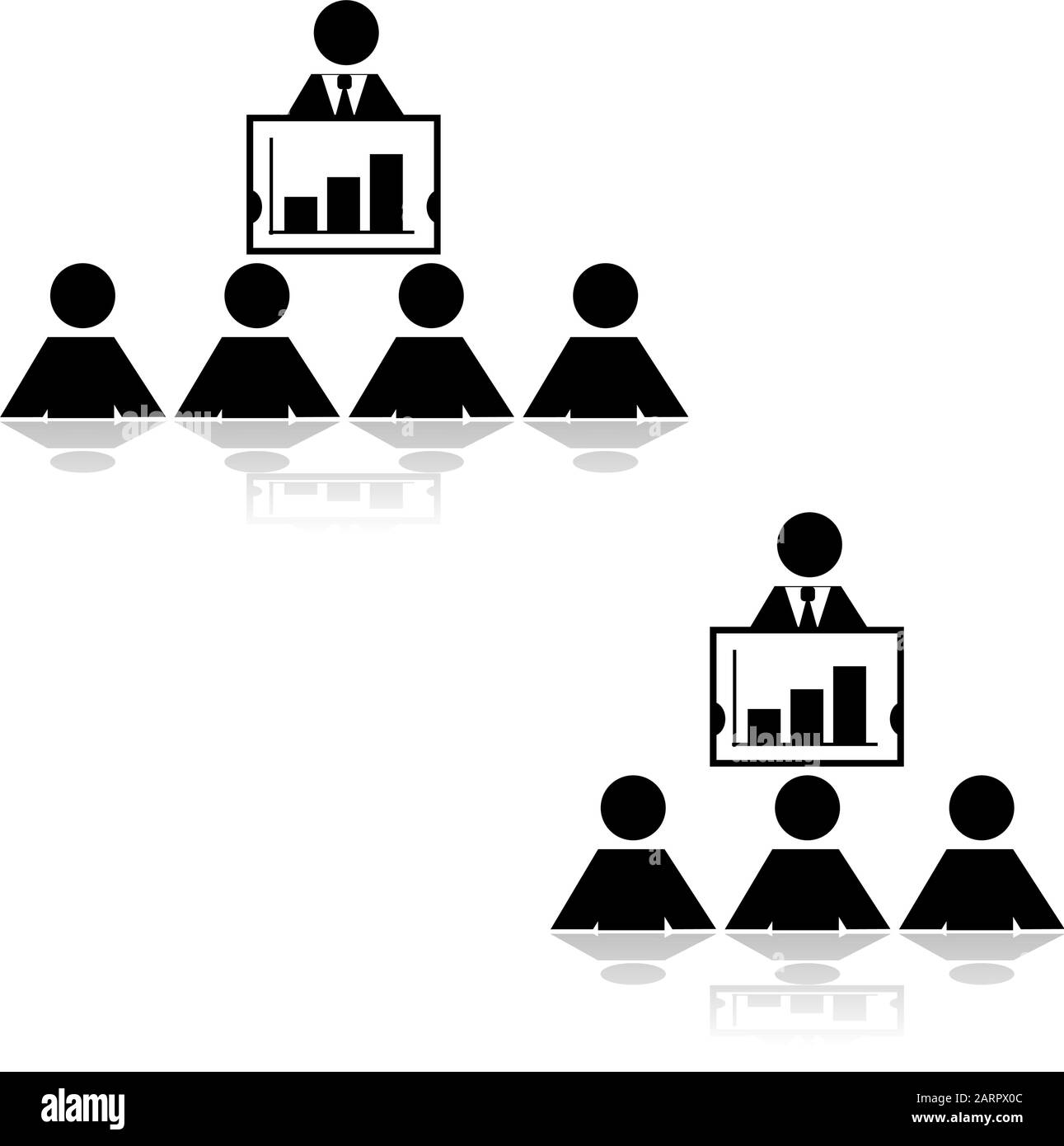 Icon illustration showing a businessman making a presentation to three ...