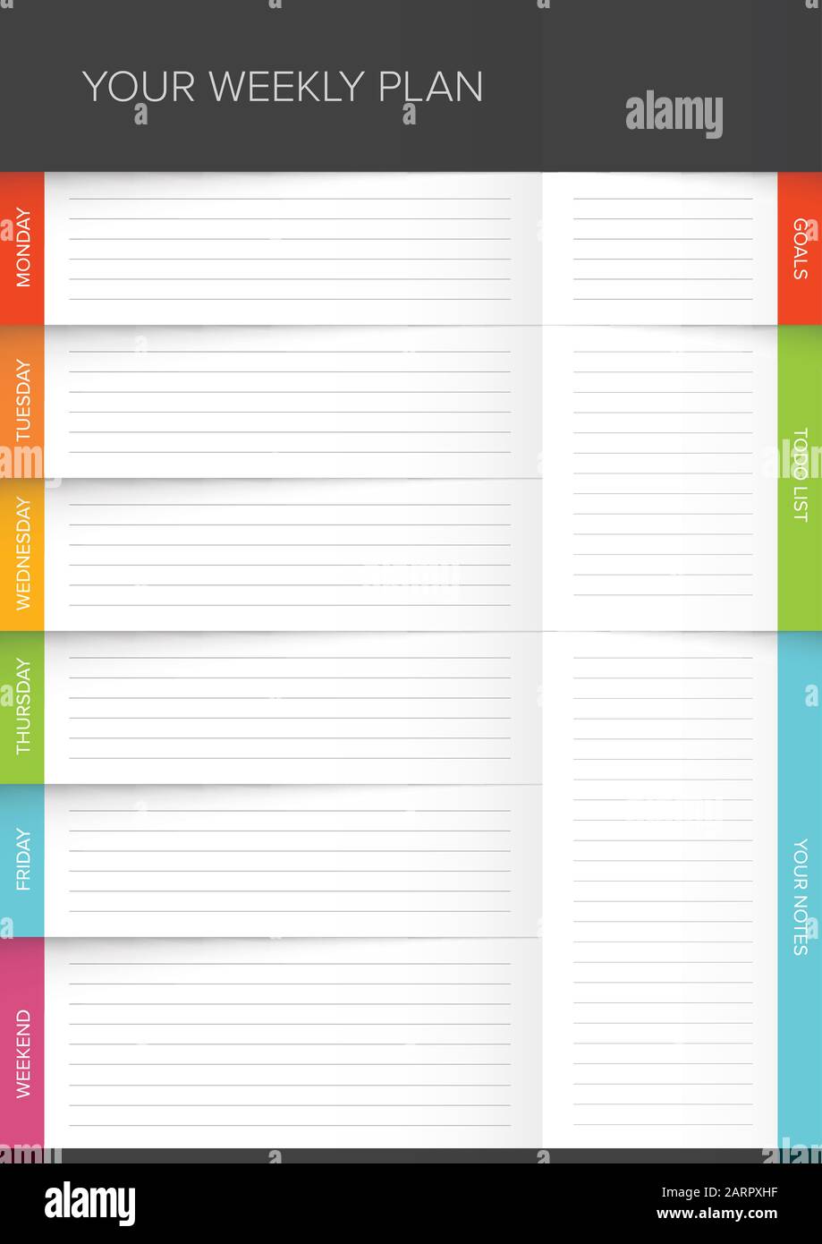 Vector weekly planner layout template for print - a4 size Stock Vector ...